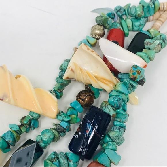 Vintage | Jewelry | Native American Shell Turquoise Beaded Necklace ...